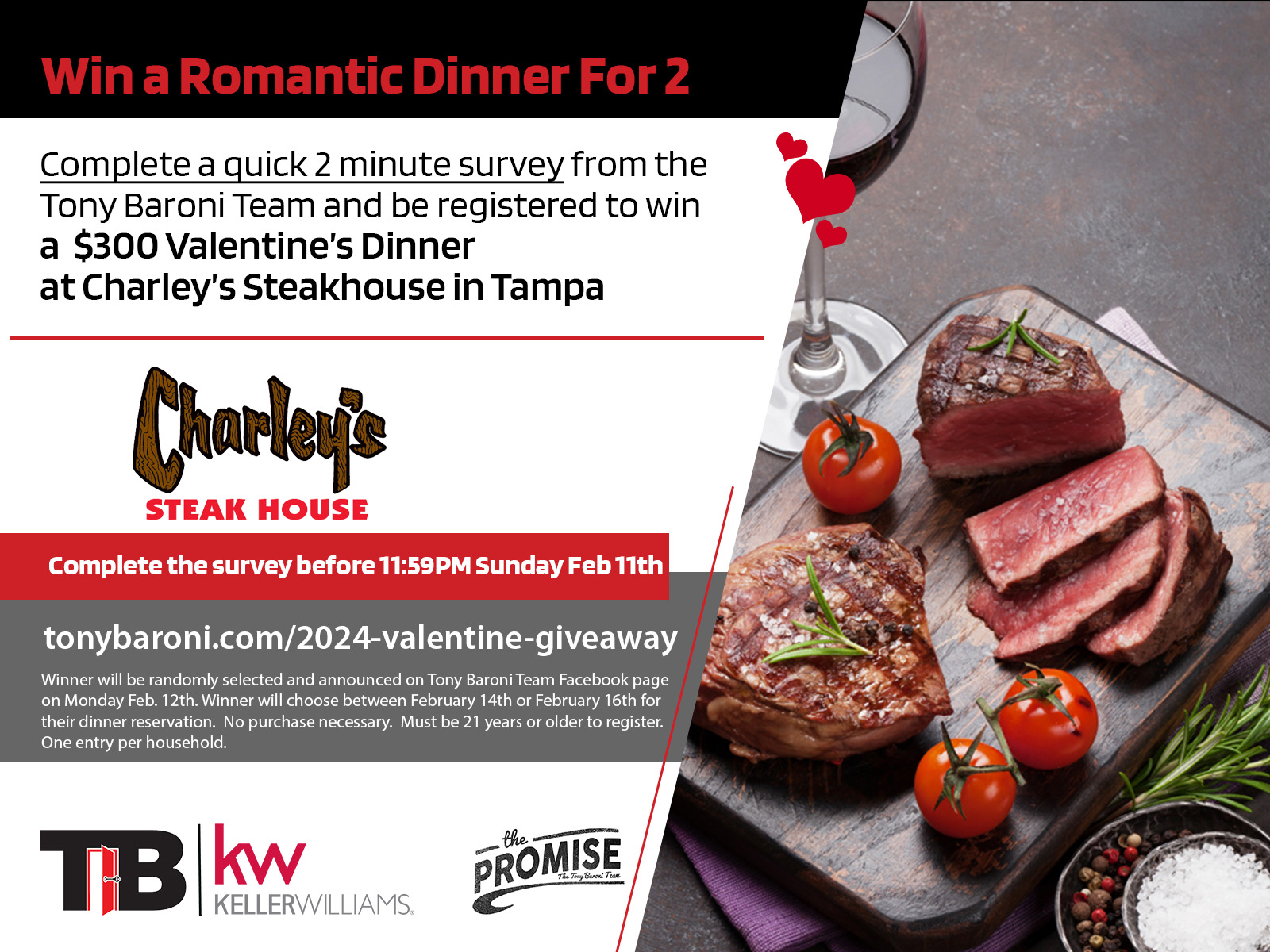 Tony Baroni Team Survey. Win $300 Valentine's Dinner at Charley's Steak ...